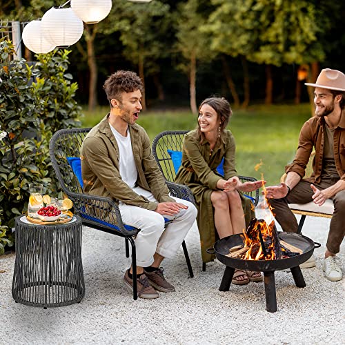 YITAHOME 3-Piece Outdoor Patio Furniture Wicker Bistro Set, All-Weather Rattan Conversation Chairs for Backyard, Balcony and Deck with Soft Cushions, Glass Side Table (Gray+Navy Blue)