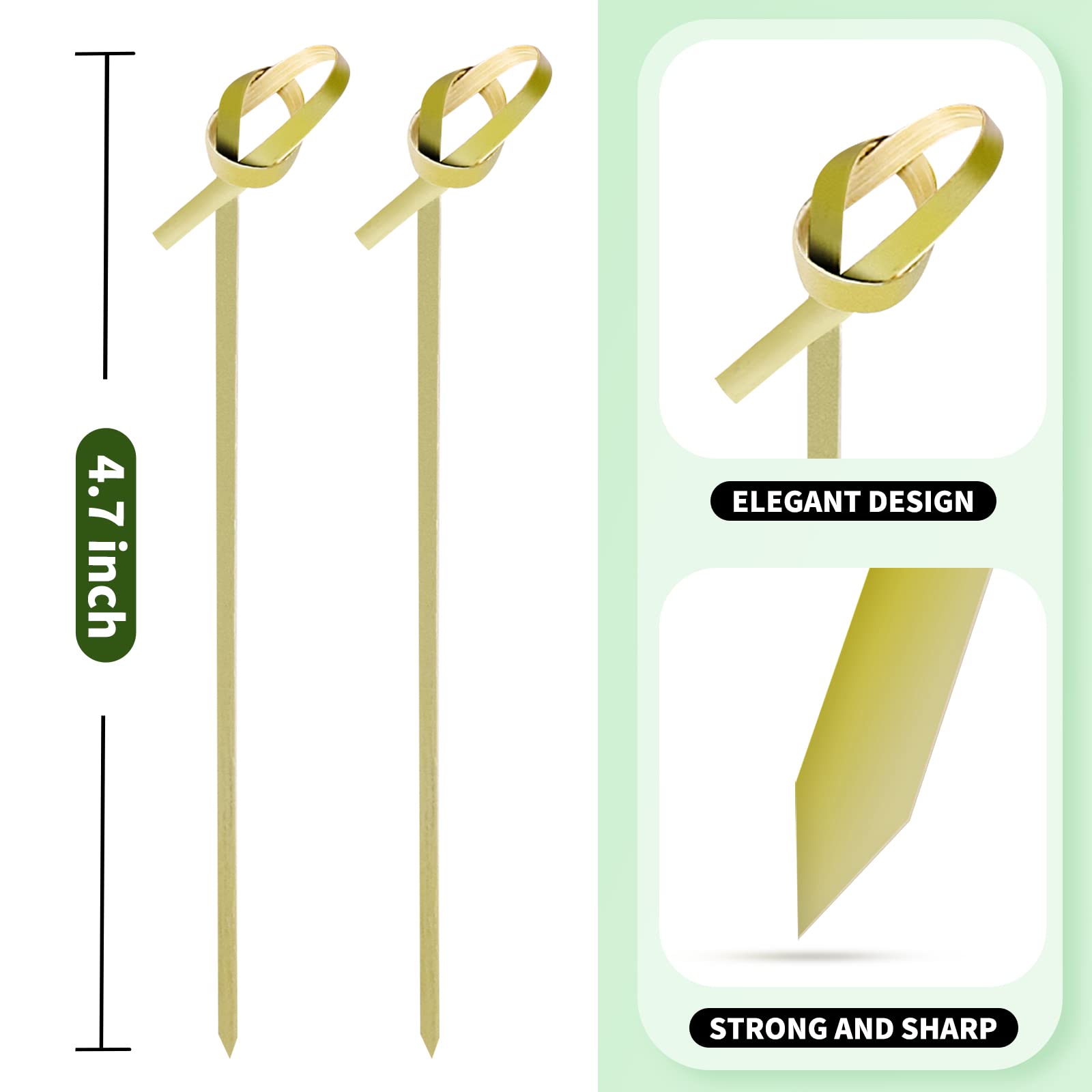 200PCS Cocktail Picks Bamboo Skewers For Appetizers, Fancy Toothpicks For Appetizers, Handmade Bamboo Sticks With Knot, 4.7 Inch Long Cocktail Toothpicks For Charcuterie Accessories Drinks Food Picks