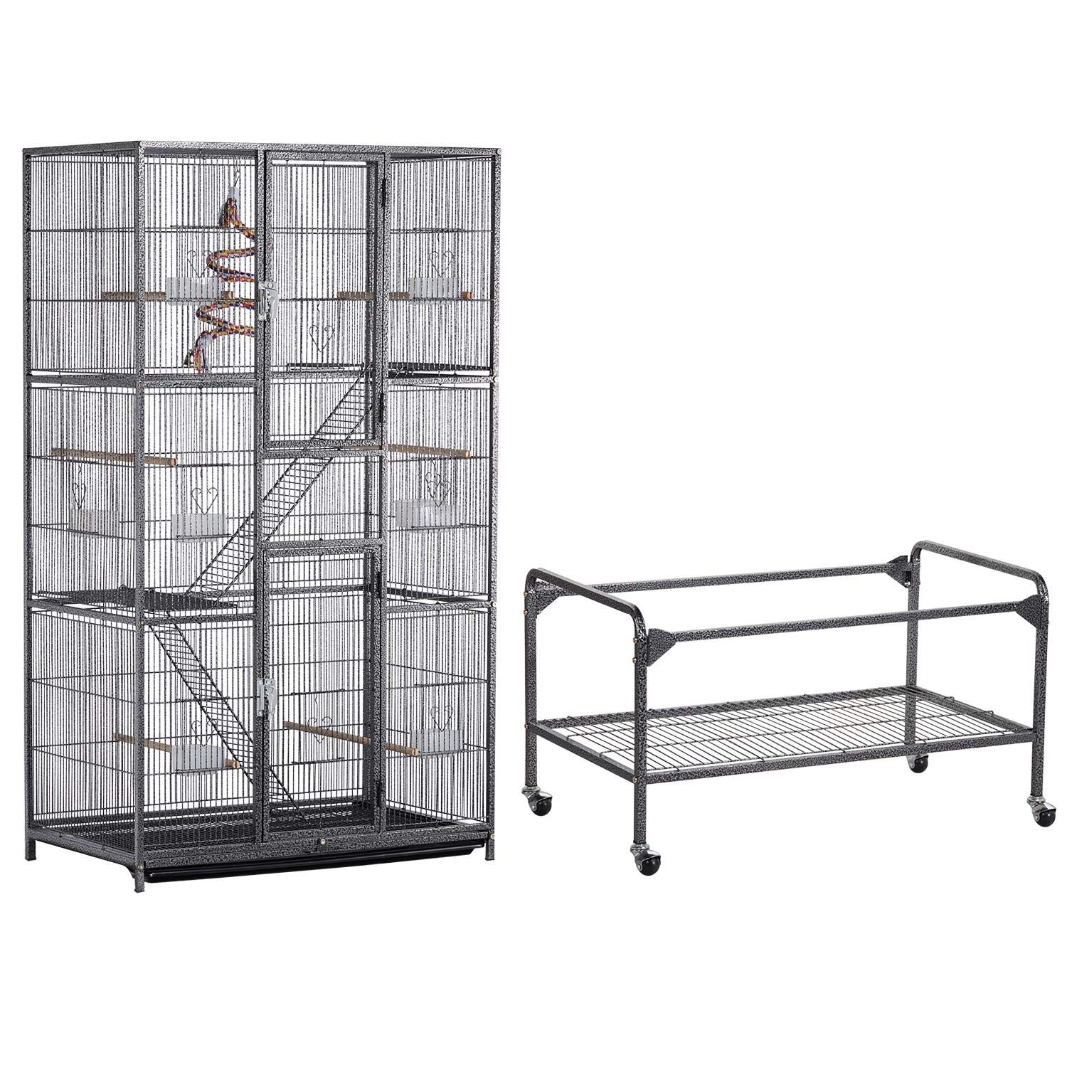 Yaheetech 69-Inch Extra Large Wrought Iron 3 Levels Ferret Chinchilla Sugar Glider Squirrel Small Animal Cage with Cross Shelves and Ladders, Black