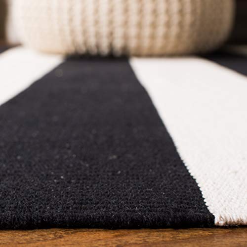 SAFAVIEH Montauk Collection 6' x 9' Black/Ivory MTK712D Handmade Flatweave Boho Farmhouse Cotton Stripe Living Room Dining Bedroom Area Rug