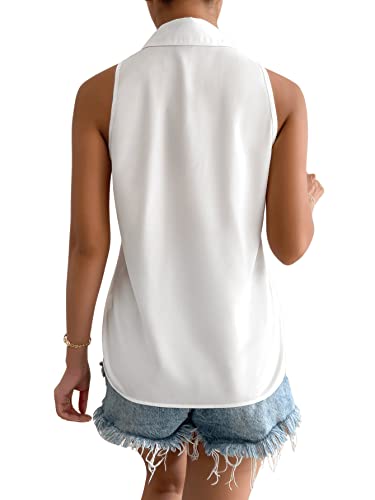 Verdusa Women's Casual Sleeveless Collar Button Down Shirt Blouse Top White S