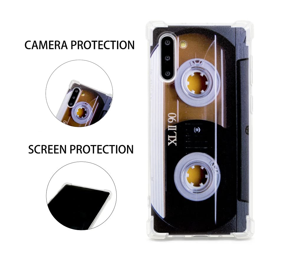 FAteam Case for Galaxy Note 10 with Reinforced Corners TPU Soft Bumper Retro Music Cassette Tape Phone Case Compatible with Samsung Galaxy Note 10