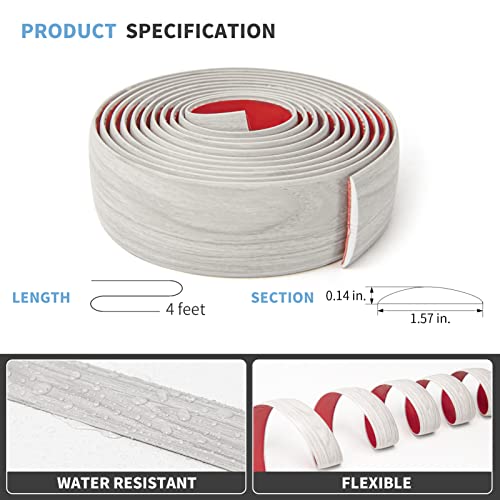 Art3d 4 FT Self Adhesive Vinyl Floor Transition Strip, Laminate Floor Strip Floor Flat Divider Strip for Joining Floor Gaps,Carpet Threshold Transition,Floor Tiles(1.57in, White-Washed)