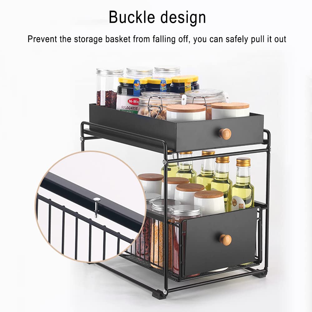 Under Sink Organizer and Storage, 2-Tier Cabinet Organizer with Sliding Baskets Drawer, Bathroom Countertop Storage Shelf Kitchen Under Sink Storage Rack (White)