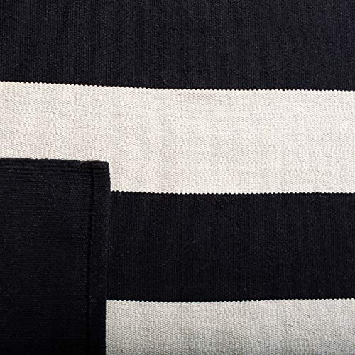 SAFAVIEH Montauk Collection 6' x 9' Black/Ivory MTK712D Handmade Flatweave Boho Farmhouse Cotton Stripe Living Room Dining Bedroom Area Rug