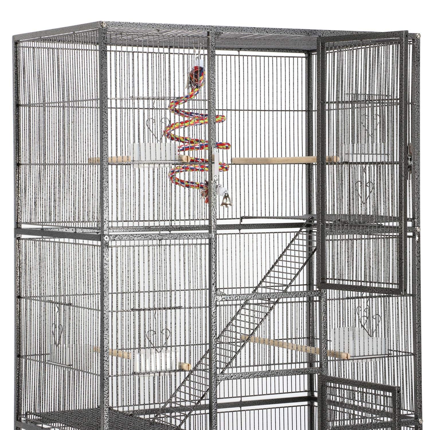 Yaheetech 69-Inch Extra Large Wrought Iron 3 Levels Ferret Chinchilla Sugar Glider Squirrel Small Animal Cage with Cross Shelves and Ladders, Black