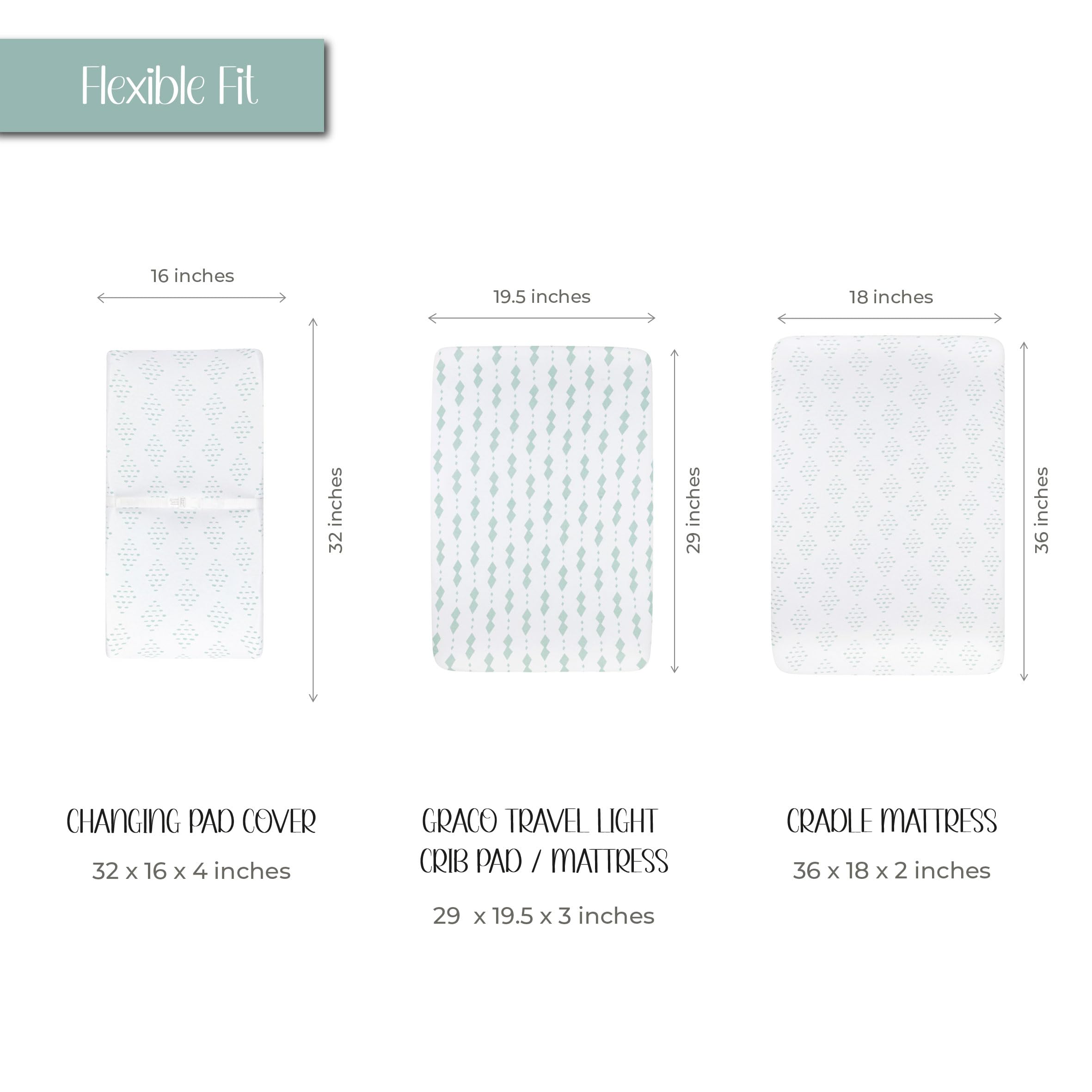 Cradle Sheets Changing Pad Cover - Travel Lite Universal Fit Baby Mattress Sheet 36" X 18 - Unisex Grey Sage Diamond - 2 Pack Set