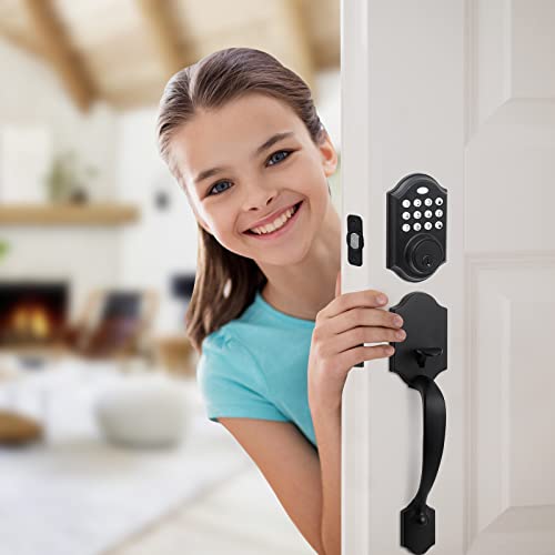 NeuType Keyless Entry Door Lock with Handle, Electronic Keypad Deadbolt, Front Door Lock Sets, Auto Lock, 1-Touch Locking, 50 User Codes, Easy to Install, for Homes Office and Hotel, Matte Black