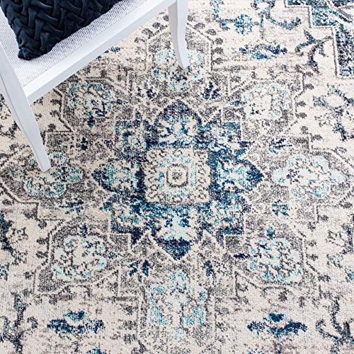 SAFAVIEH Madison Collection 8' x 10' Ivory/Grey MAD473C Boho Chic Medallion Distressed Non-Shedding Living Room Bedroom Dining Home Office Area Rug