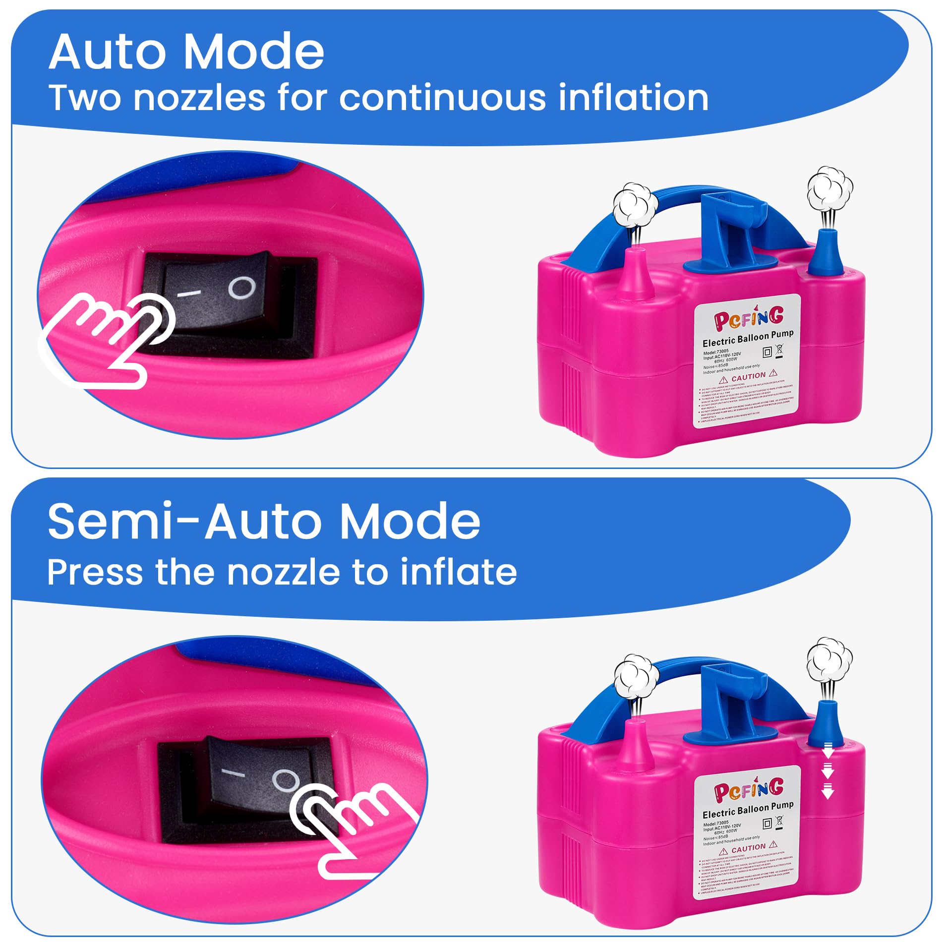 PCFING Electric Air Balloon Pump and Balloon Tying Tool in One, Portable Dual Nozzle Electric Balloon Blower Air Pump Balloons Inflator with Tying Tool on Pump for Decoration, Party and Save Time