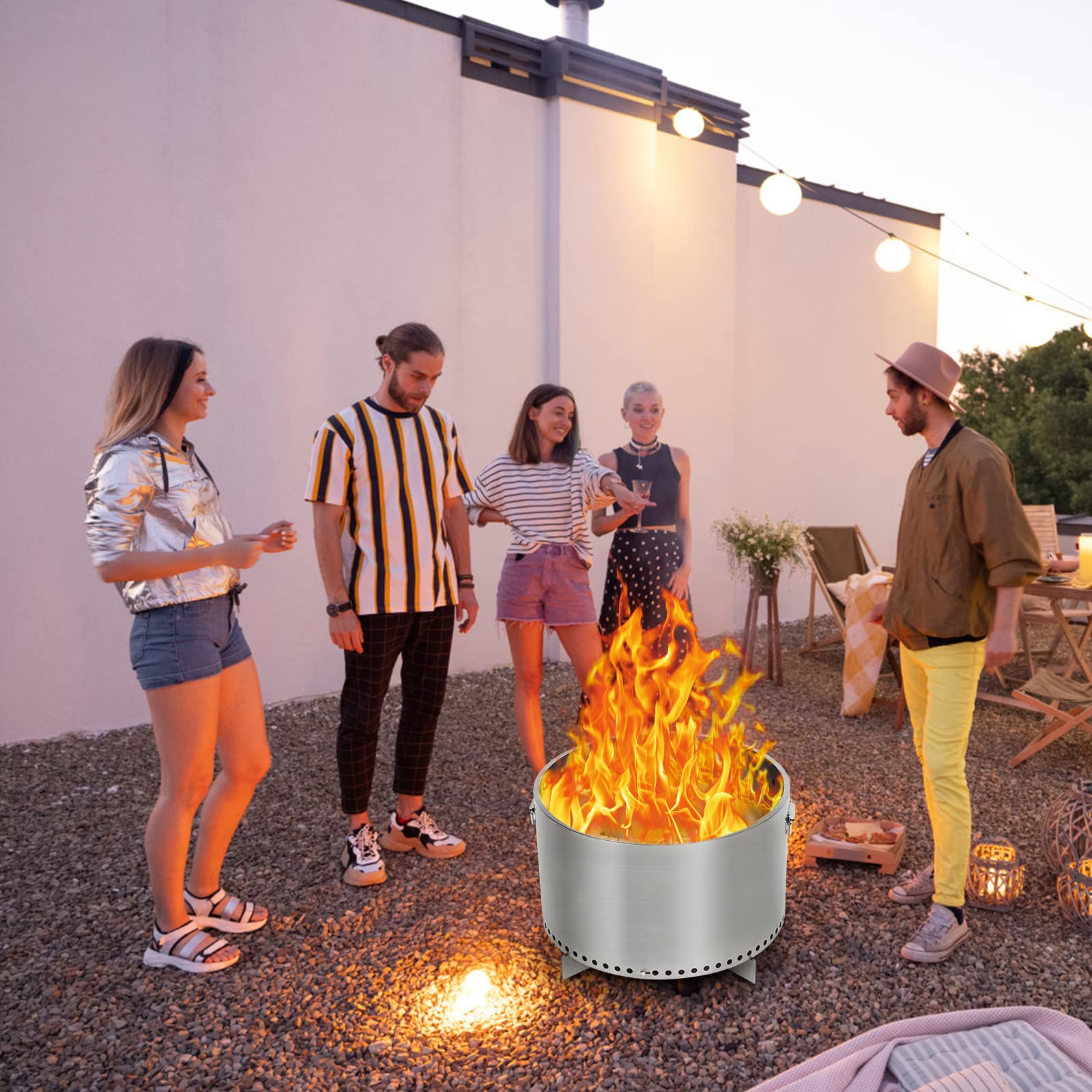 20.5" Smokeless Fire Pit with Air Switch and Handle, Wood Burning Portable Stainless Steel Outdoor Firepit with Removable Stand and Ash Pan, Ideal for Camping Backyard Patio, H: 11.5 in, 18.8 lbs