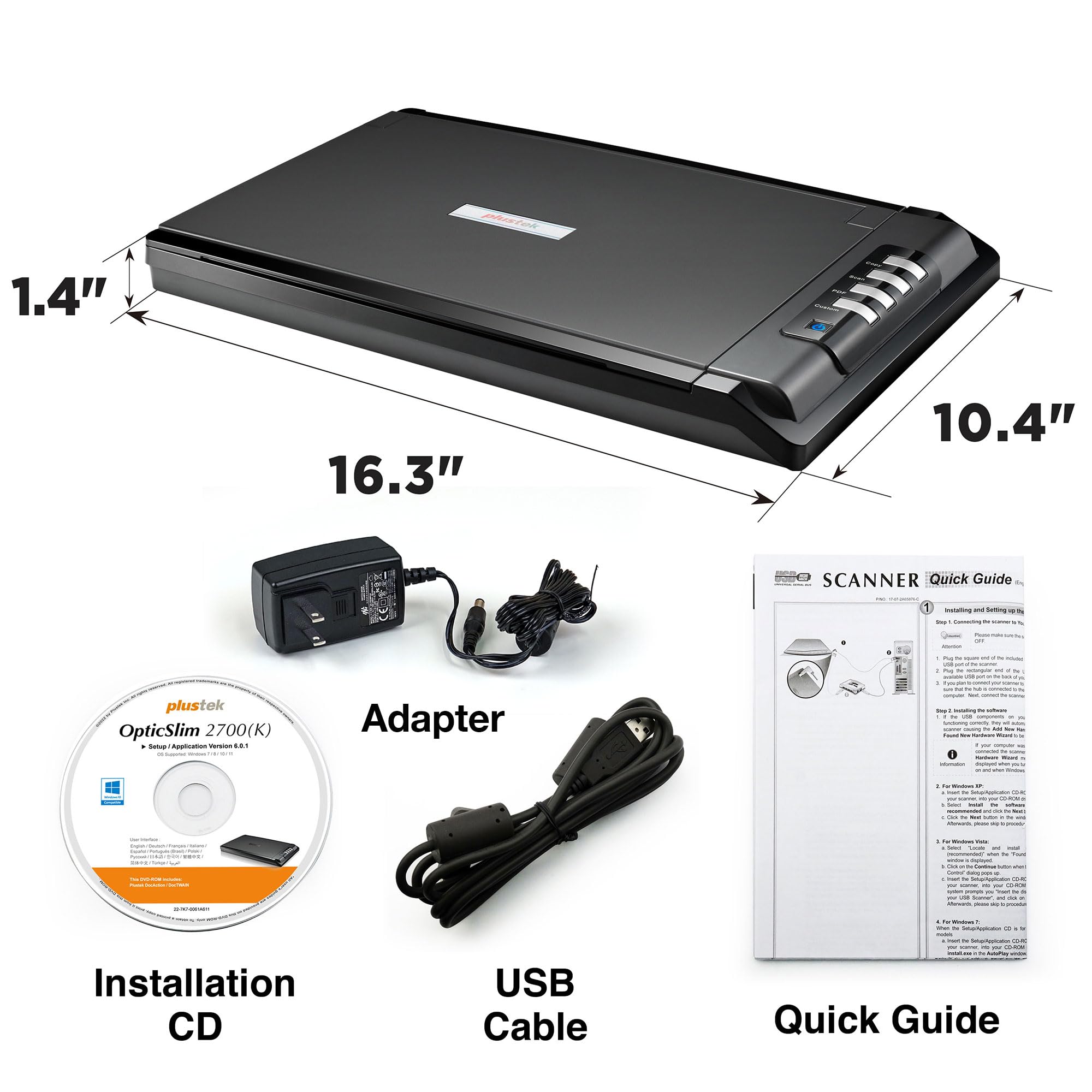 Plustek OpticSilm 2700 - High Speed Flatbed Scanner, 3sec Fast scan Speeds. Compact Design for Home and Home Office. Windows and Mac Support