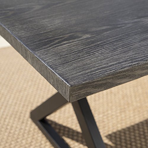 Christopher Knight Home Owenburg Outdoor Aluminum Dining Set with Bench and Wicker Dining Chairs, 6-Pcs Set, Grey / Black / Silver