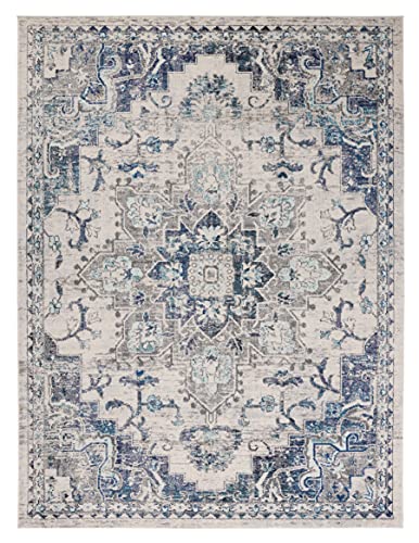 SAFAVIEH Madison Collection 8' x 10' Ivory/Grey MAD473C Boho Chic Medallion Distressed Non-Shedding Living Room Bedroom Dining Home Office Area Rug