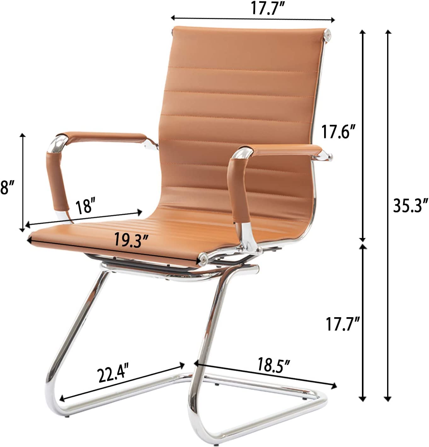 Guyou Office Reception Guest Chairs Set of 6 Mid Back PU Leather Metal Leg Sled Base Conference Reception Room Chairs with Arms (Sandy Brown, 6 PCS)