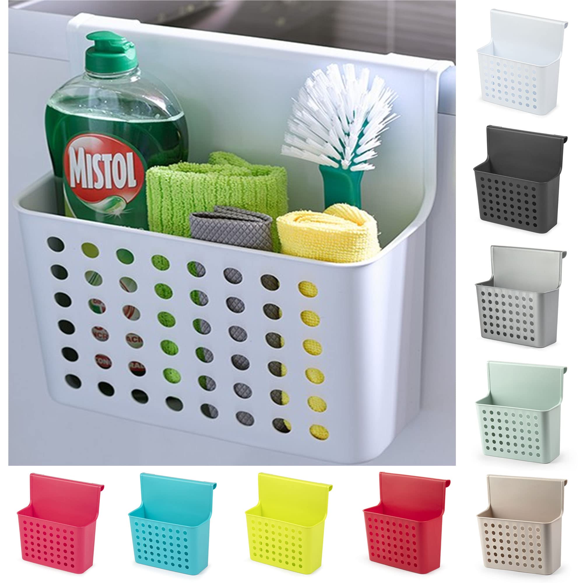 plastific Over Cabinet Kitchen Storage Organizer Holder or Basket - Hang Over Cabinet Doors in Kitchen/Pantry - Holds Bakeware, Cookbook, Cleaning Supplies (White, 13 x 25 x 26)…