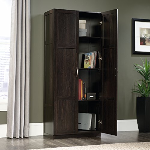 Sauder Select Sewing Craft Cart, Cinnamon Cherry Finish & 419496 Miscellaneous Storage Storage Cabinet, L: 29.375" x W: 16.125" x H: 71.125", Cinnamon Cherry Finish