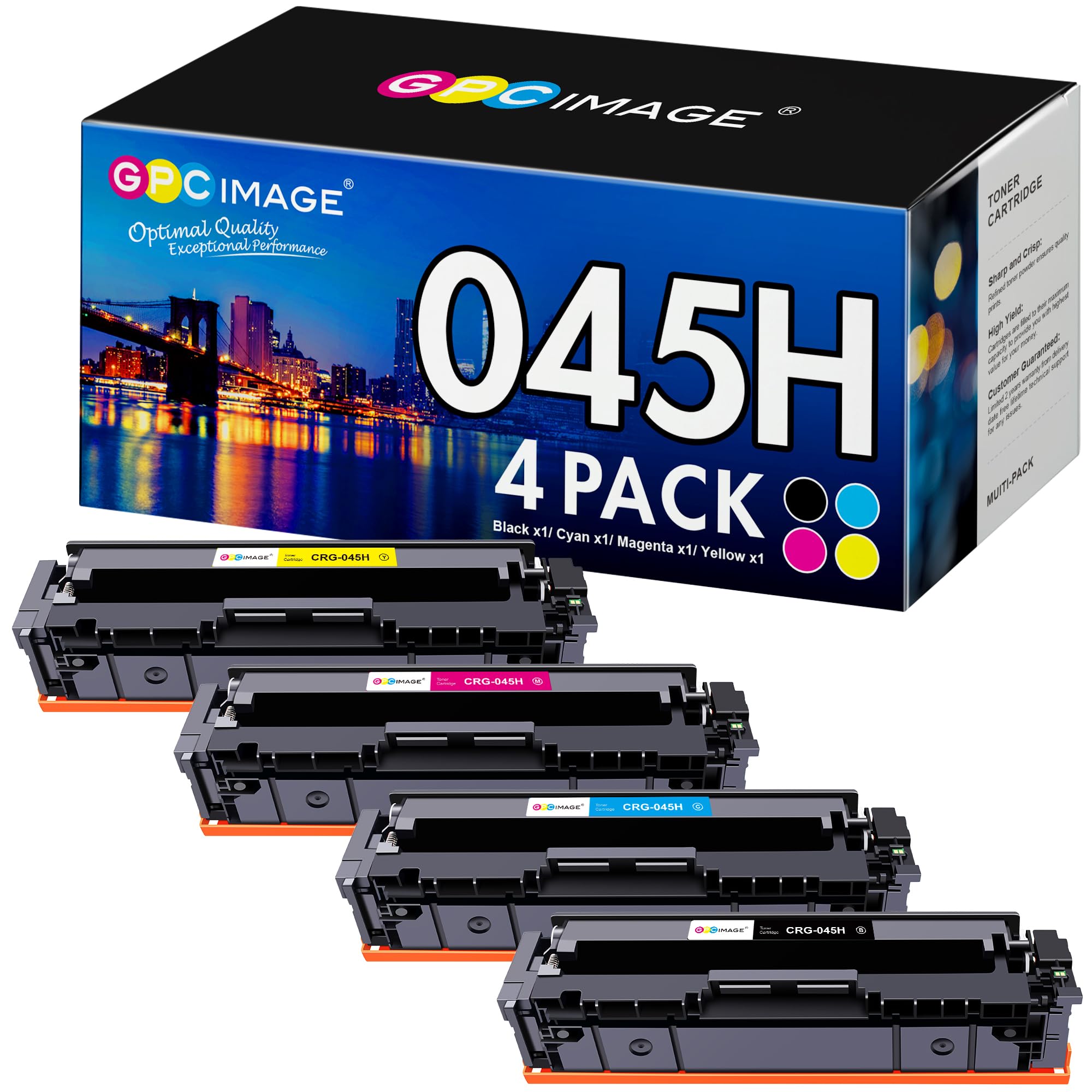 GPC Image Compatible Toner Cartridge Replacement for Canon 045 Toner Cartridges 045h CRG-045H for Color ImageCLASS MF634Cdw MF632Cdw LBP612Cdw LBP613Cdw MF632 MF634 Series Printer Tray(4-Pack)