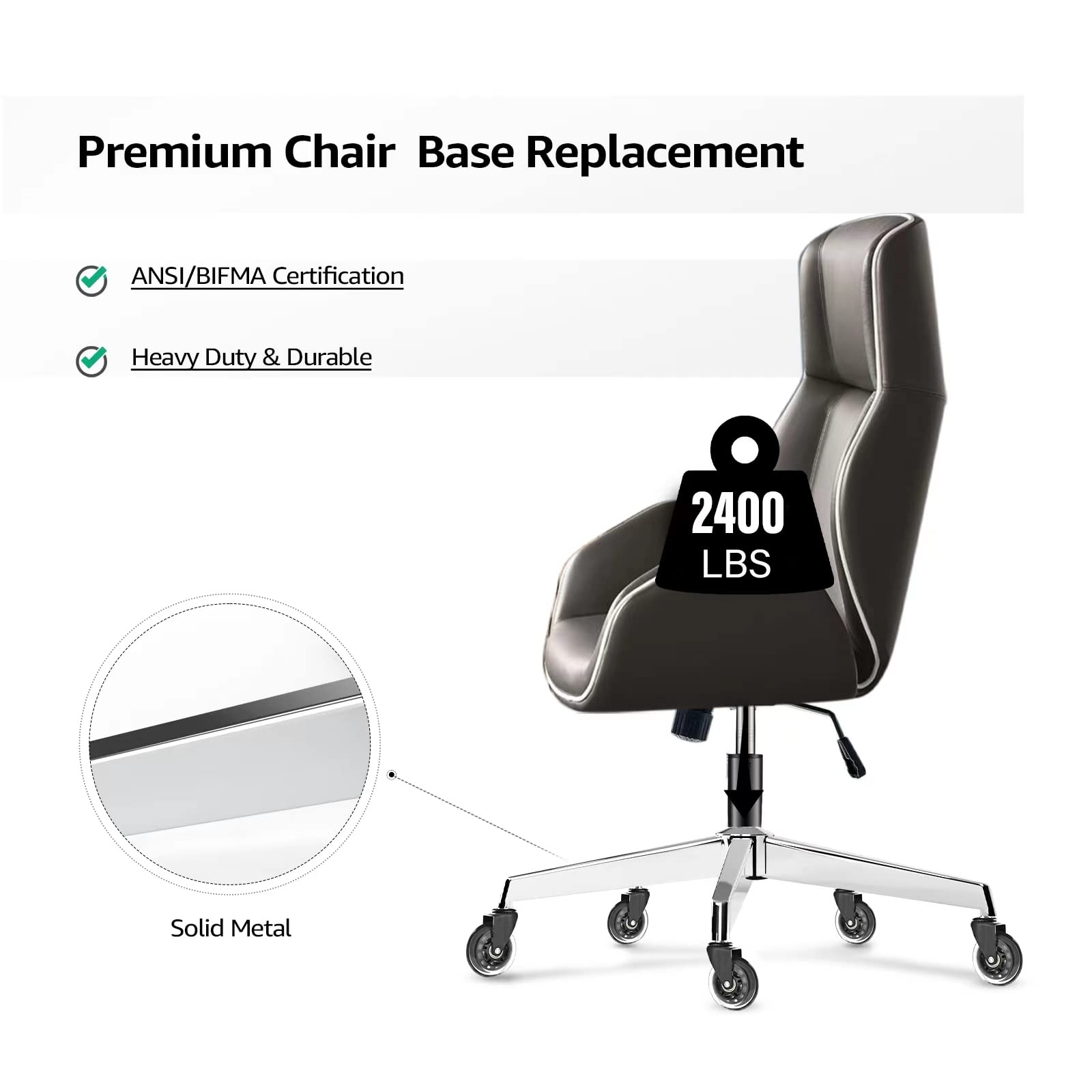 Sytopia Office Chair Base, 28'' Desk Chair Base Replacement with Reinforced Metal Legs (2300Lbs), Chair Bottom Part for Most Chairs, Universal Gas Cylinder and Caster Sockets, Sliver