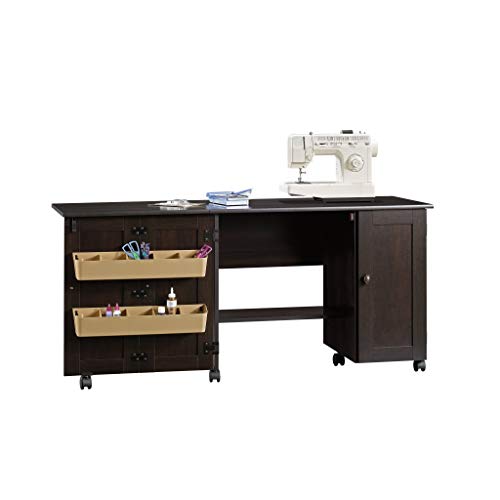 Sauder Select Sewing Craft Cart, Cinnamon Cherry Finish & 419496 Miscellaneous Storage Storage Cabinet, L: 29.375" x W: 16.125" x H: 71.125", Cinnamon Cherry Finish