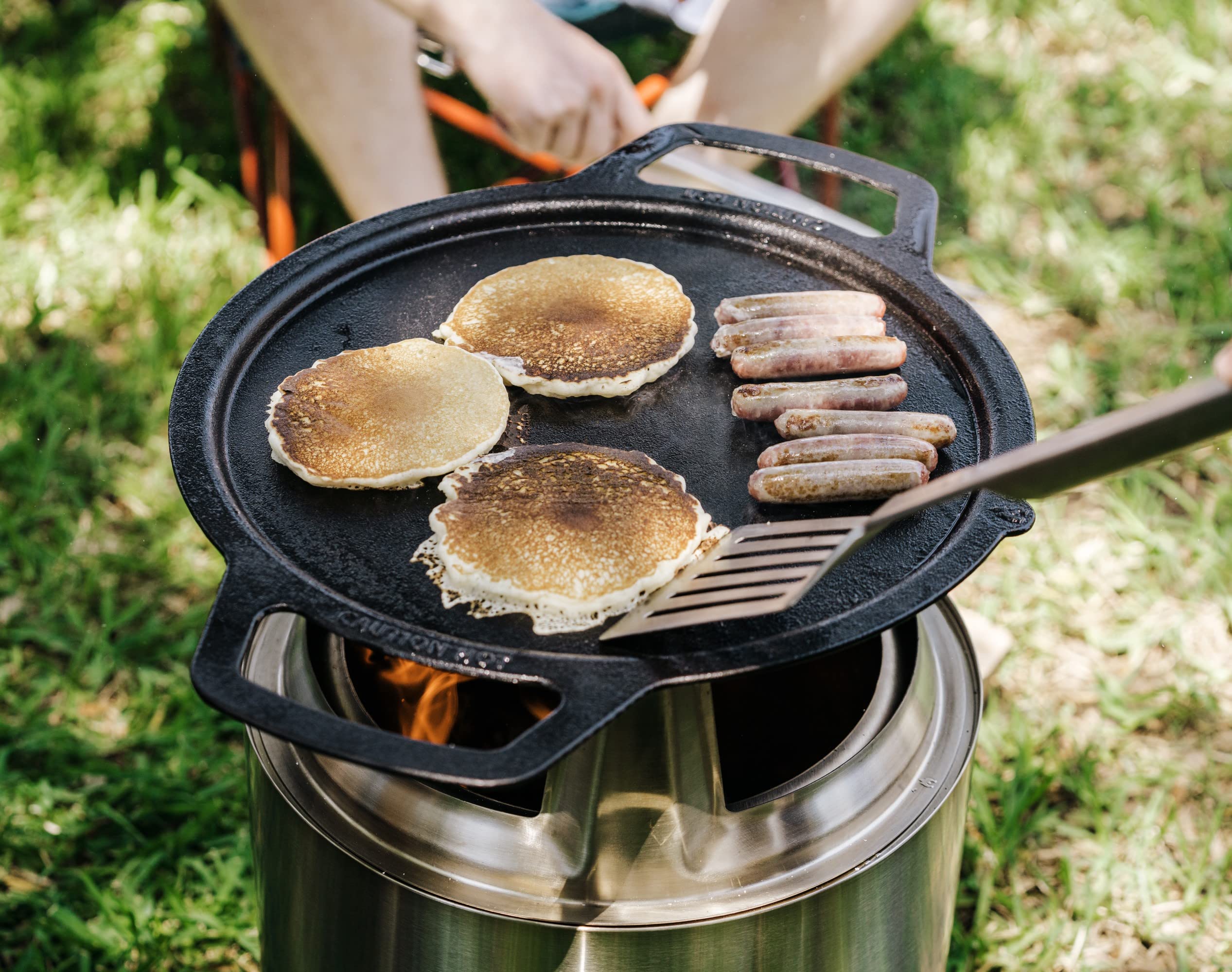 Solo Stove Ranger Cast Iron Griddle Cooking Bundle 2.0 | Portable Smokeless Fire Pit, Stand, Griddletop & Hub, Wood Burning, Removable Ash Pan, Stainless Steel/Cast Iron, H: 22in x Dia: 14.25in, 31lbs