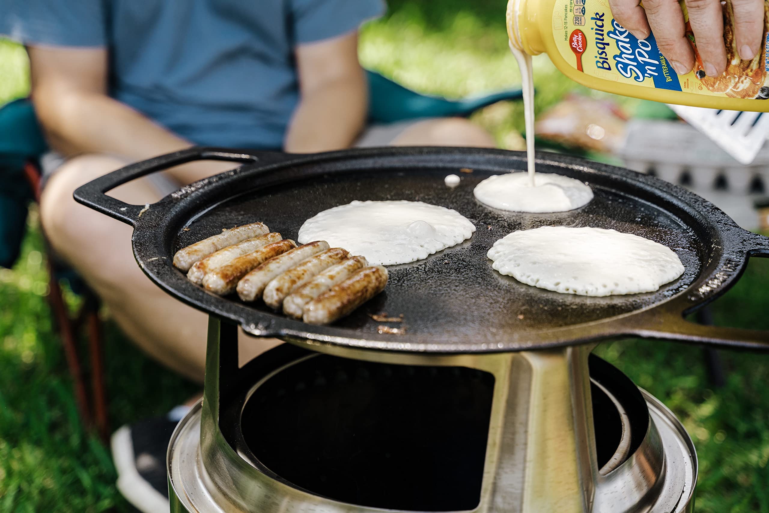 Solo Stove Ranger Cast Iron Griddle Cooking Bundle 2.0 | Portable Smokeless Fire Pit, Stand, Griddletop & Hub, Wood Burning, Removable Ash Pan, Stainless Steel/Cast Iron, H: 22in x Dia: 14.25in, 31lbs