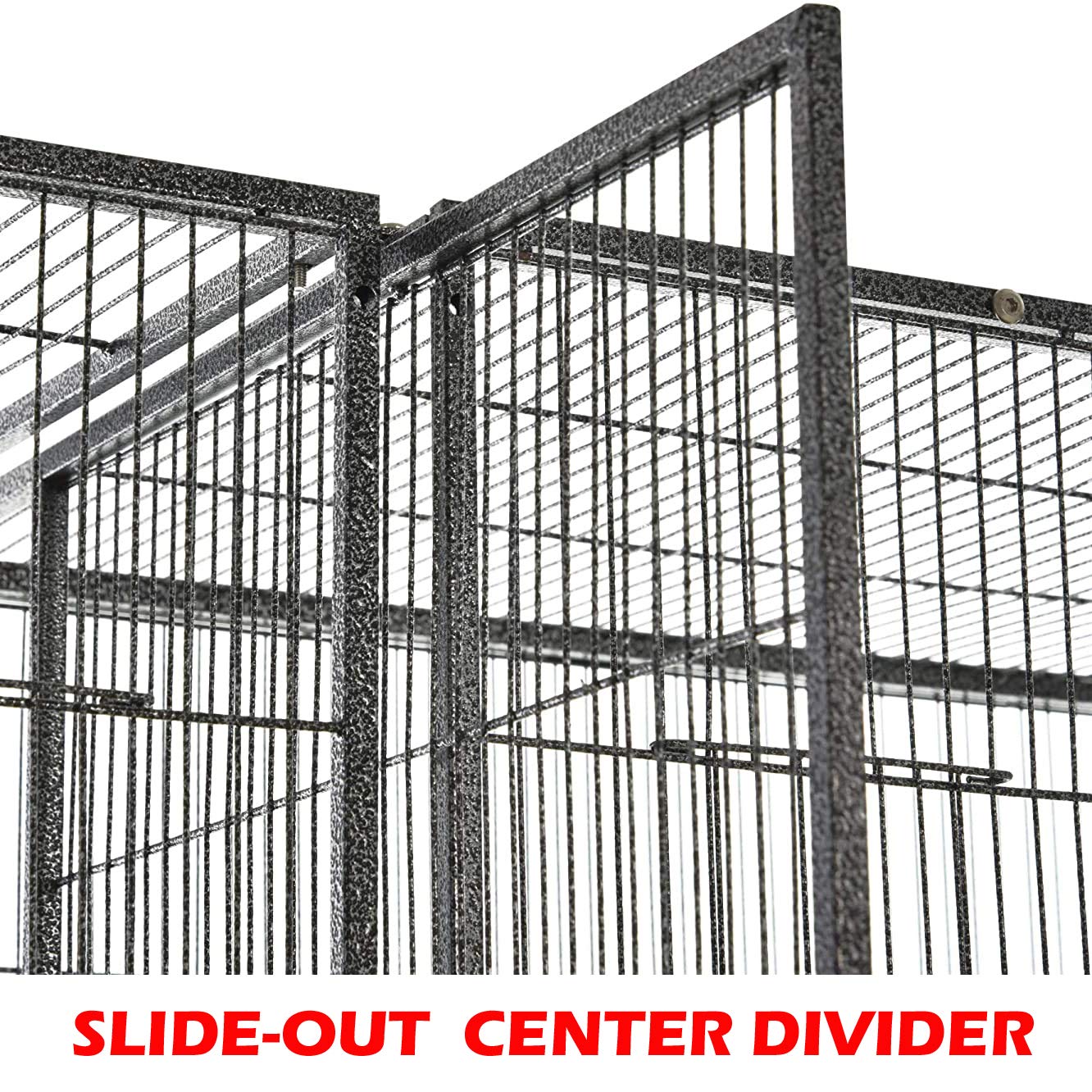54" Large Double 3-Levels Small Animals Critters Wrought Iron Chew Proof Cage Center Slide Out Divider Tight 1/2-inch Bar Spacing Removable Rolling Stand Ferret Squirrel Chinchilla Rat Mouse