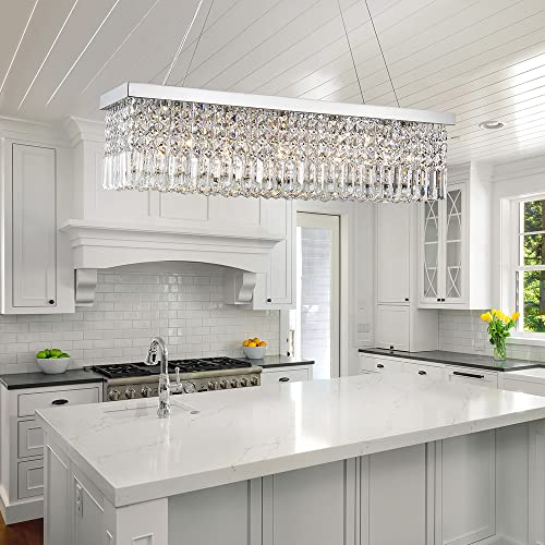 Saint Mossi 5-Lights K9 Crystal Chandelier Modern Chandelier in Raindrop Chandelier Design,Modern Flush Mount Ceiling Light Fixture,Crystal Pendant Light Fixture,H9 x W10 x L31,Chain Adjustable