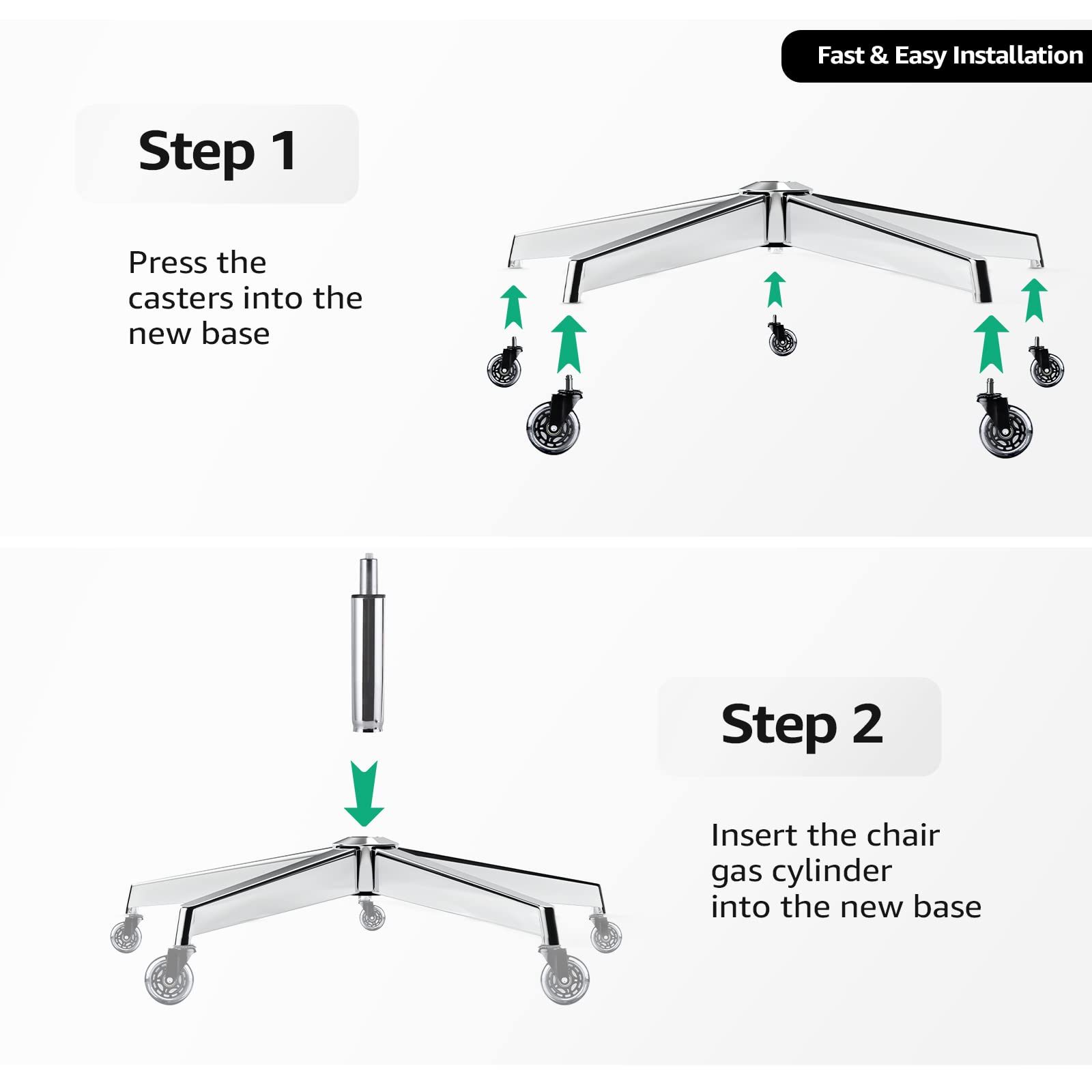 Sytopia Office Chair Base, 28'' Desk Chair Base Replacement with Reinforced Metal Legs (2300Lbs), Chair Bottom Part for Most Chairs, Universal Gas Cylinder and Caster Sockets, Sliver