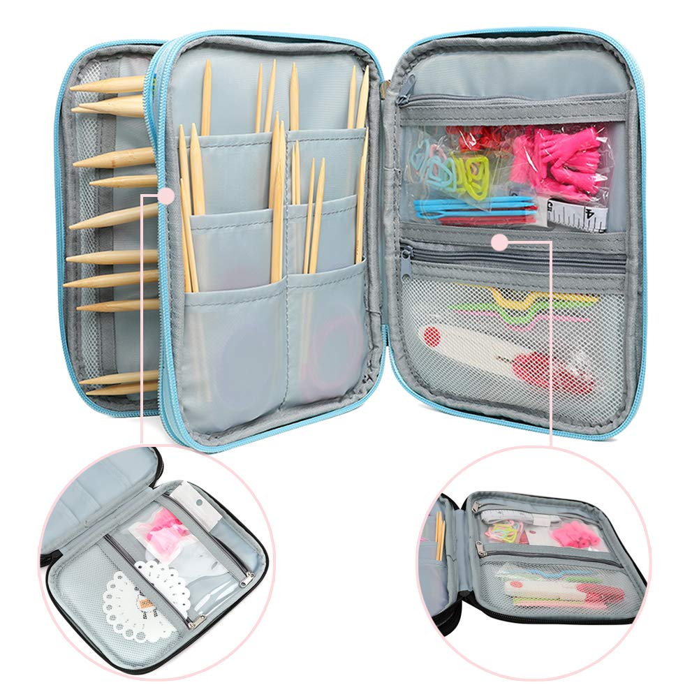 Coopay 62pcs Bamboo Circular Knitting Needles Set for Beginner, 18 Pair Circular Needles with Cable for Weaving Flat & Round Yarn Project, Knitting & Crochet Supplies with Case, 24 inch Sweater Needle