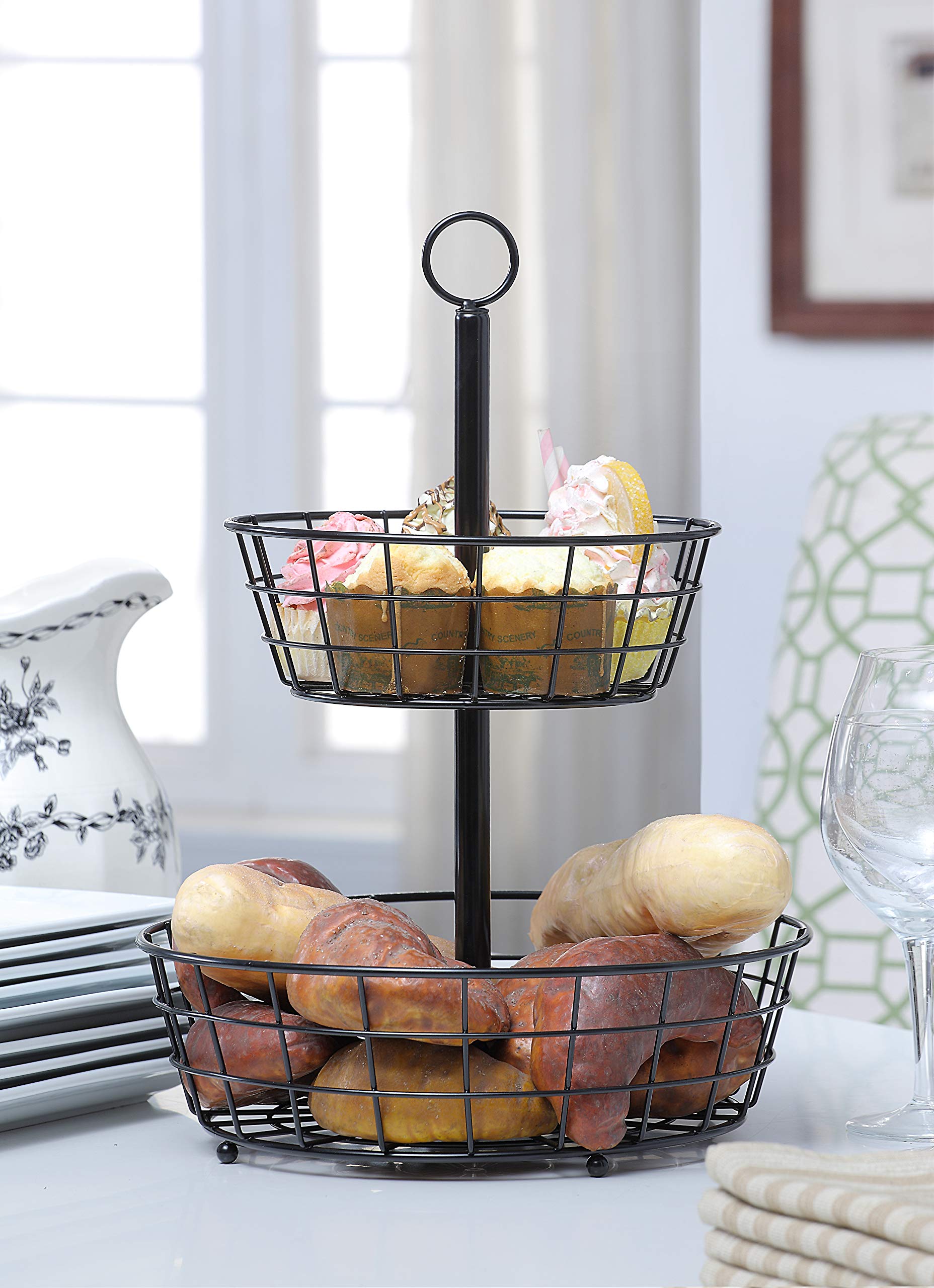 SunnyPoint 3 Tier hanging Fruit Basket, Black Coating