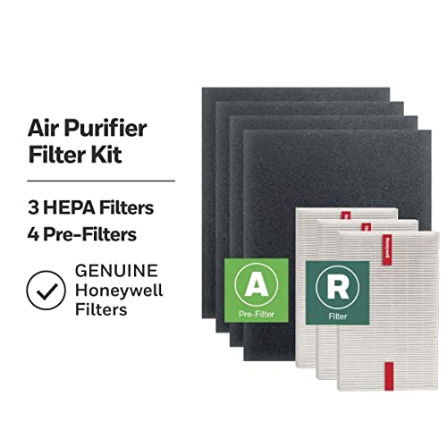 Honeywell HEPA Air Purifier Filter Kit β Includes 3 HEPA R Replacement Filters and 4 A Carbon Pre-Cut Pre-Filters β Airborne Allergen Air Filter Targets Wildfire/Smoke, Pollen, Pet Dander, and Dust