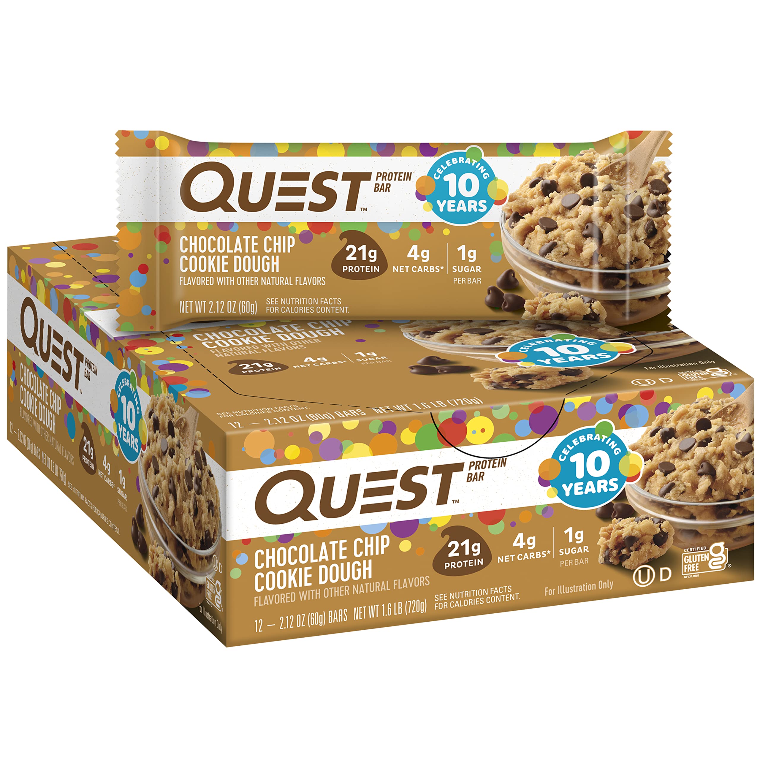 Quest Nutrition High Protein Low Carb, Peanut Butter Cups, 12 & Cookies & Cream Protein Bars, 12 Count & Chocolate Chip Cookie Dough Protein Bars, 12