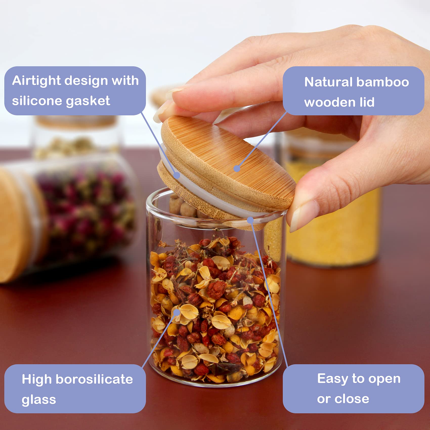 JuneHeart 4OZ Glass Spice Jars Set with Bamboo Lids and 194 Labels, 20 Pcs Clear Food Storage Containers for Pantry Kitchen Sugar Salt Coffee Tea Beans