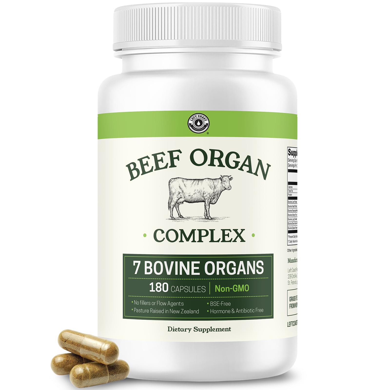 Beef Organ Supplement Grass Fed - 7 Beef Organs Complex from New Zealand - Liver, Heart, Pancreas, Kidney, Lung, Spleen, Bone Marrow - Non-GMO, No Fillers, Hormone & Antibiotic Free - Carnivore Diet