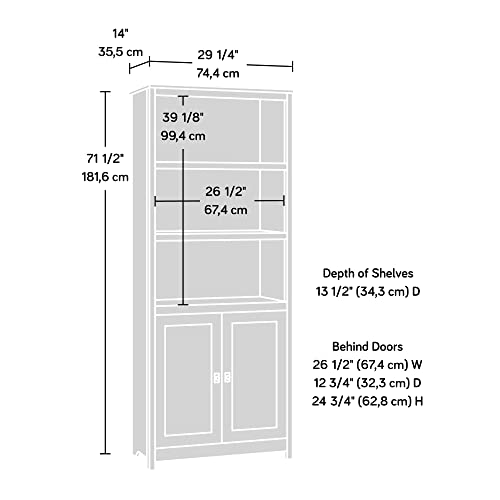 Sauder Cottage Road Library with Doors, L: 29.29" x W: 13.98" x H: 71.50", Raven Oak Finish