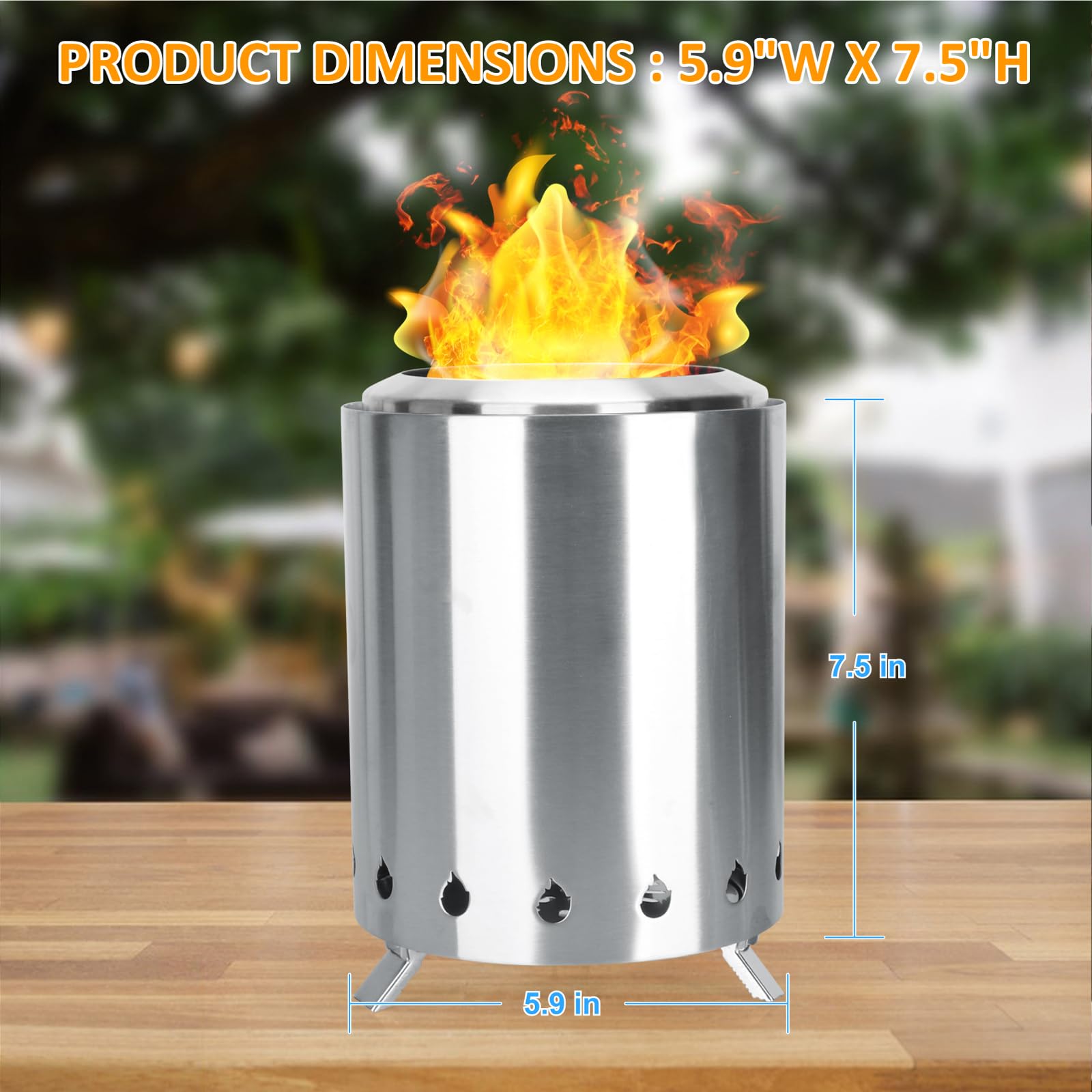 Smokeless Steel Table Top Fire Pit - Portable Wood Burning Mini Fire Pit with Storage Bag, Removable Ash Pan for Garden Bonfires