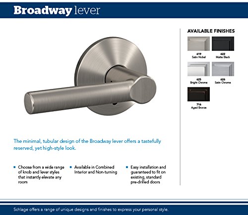 Schlage Custom FC172 BRW 622 KIN Broadway Non-Turning Lever with Kinsler Trim, Matte Black