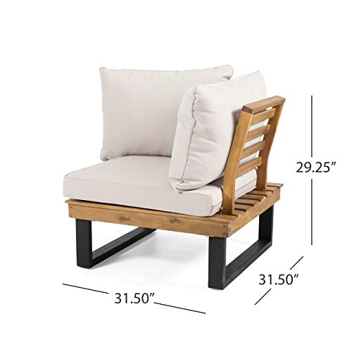 Christopher Knight Home Jerome Outdoor Acacia Wood 5 Seater Sofa Sectional, Teak and Beige