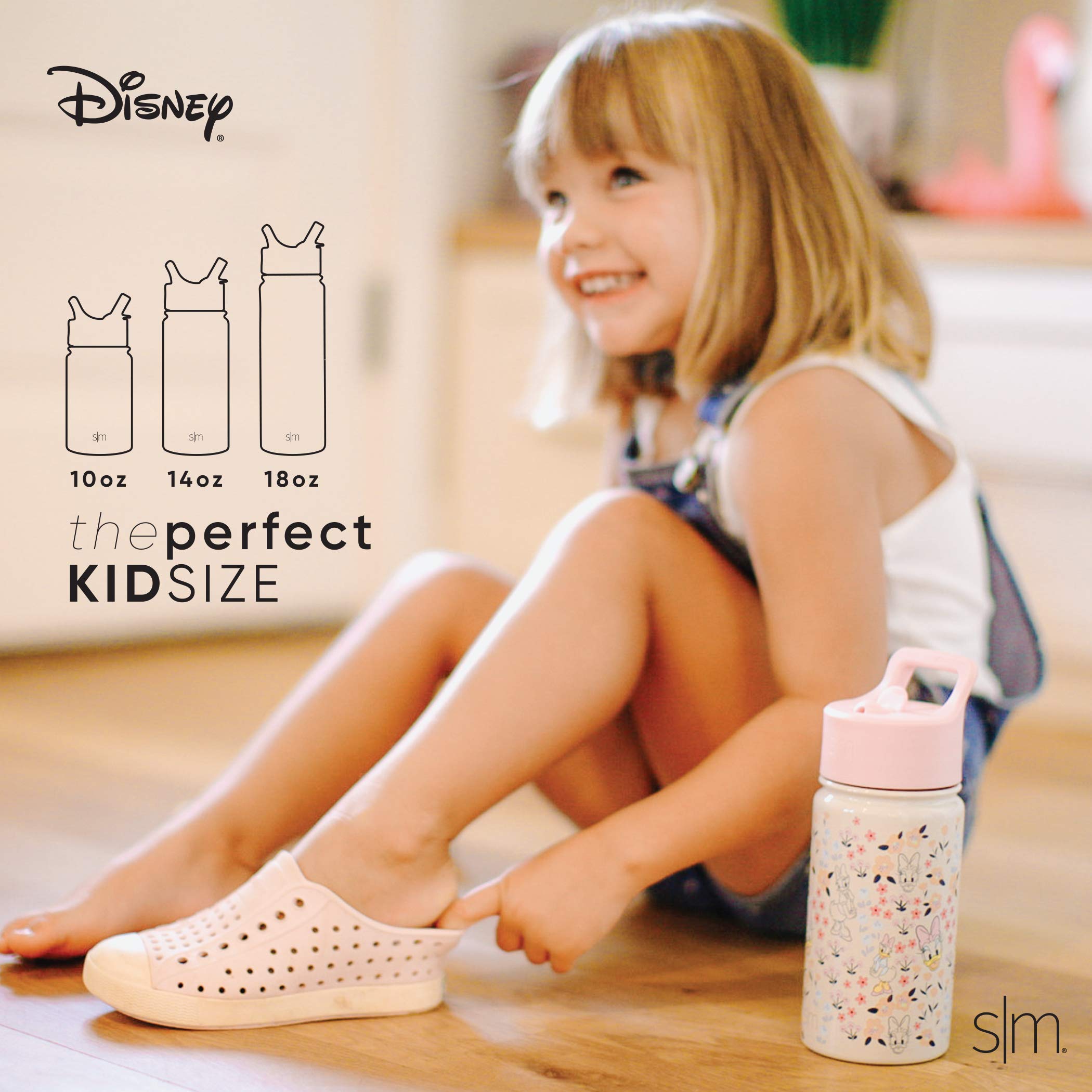 Simple Modern Disney Daisy Duck Kids Water Bottle with Straw Lid | Reusable Insulated Stainless Steel Cup for School | Summit Collection | 14oz, Daisy Duck Garden