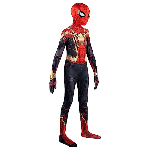 Marvel Integrated Spider-Man Official Youth Deluxe Zentai Costume - Stretch Spandex with Hidden Zippers and Wrist Slits (S) Multi