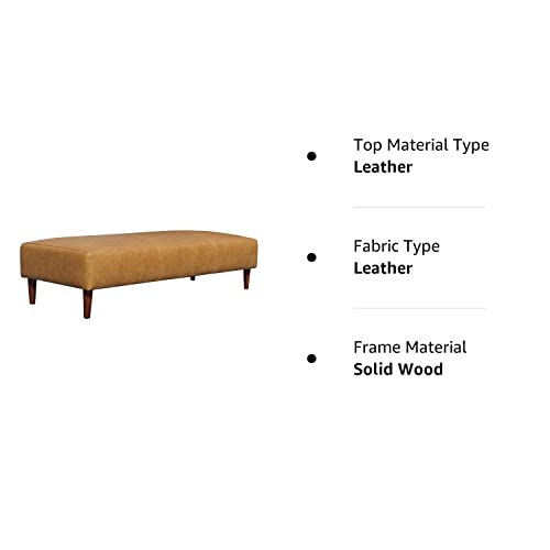 Amazon Brand β Rivet Ava Mid-Century Modern Leather Ottoman Bench, 63.4"W x 15.7"H, Caramel