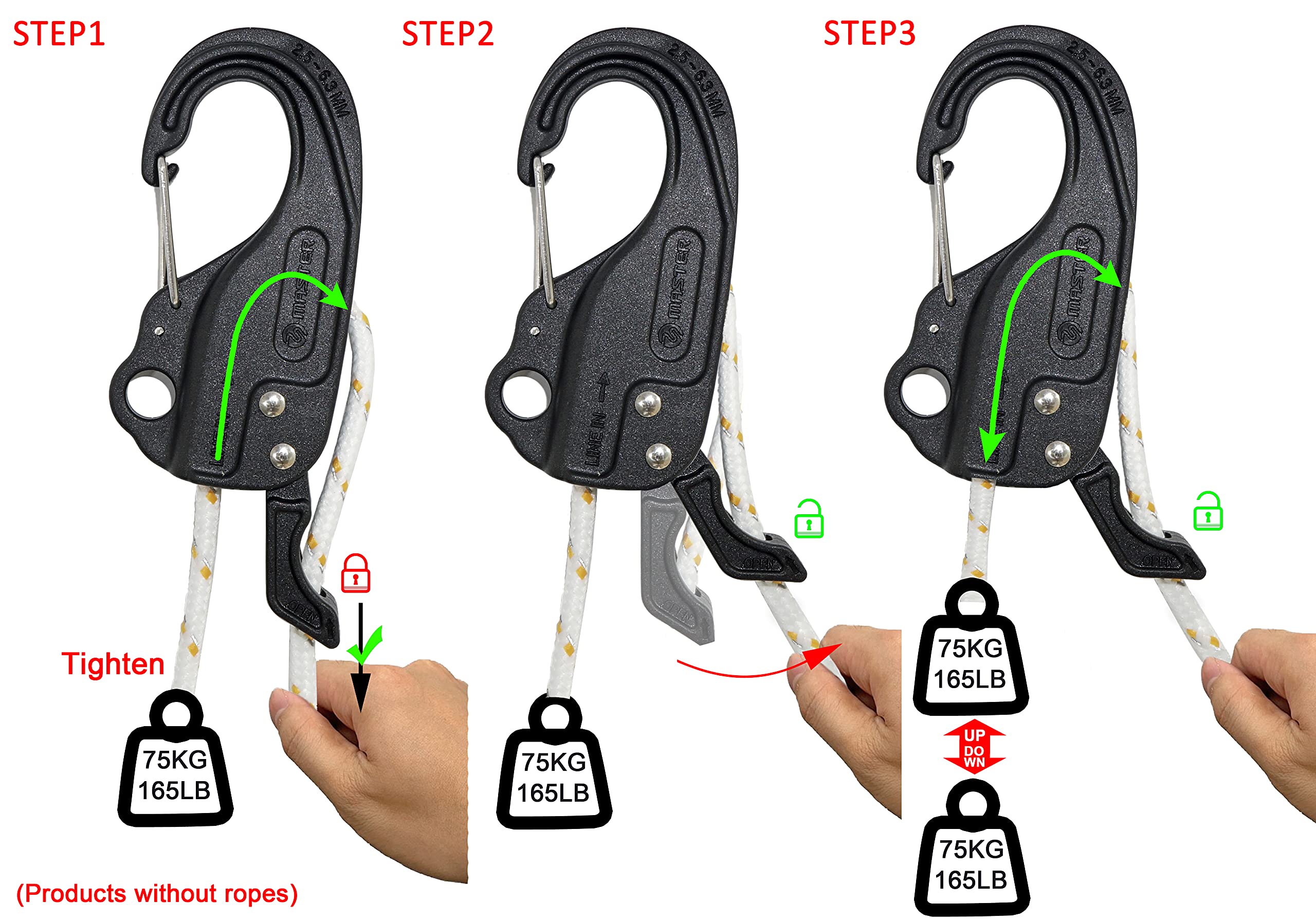 ORXPLUS Tools 2PCS Rope Tightener, Rope Tensioner, Tie Down Mechanism Lock Adjuster fits 1/10"-1/4" Cord for Camping, Outdoor, Garage, Boating, Fishing, Loading