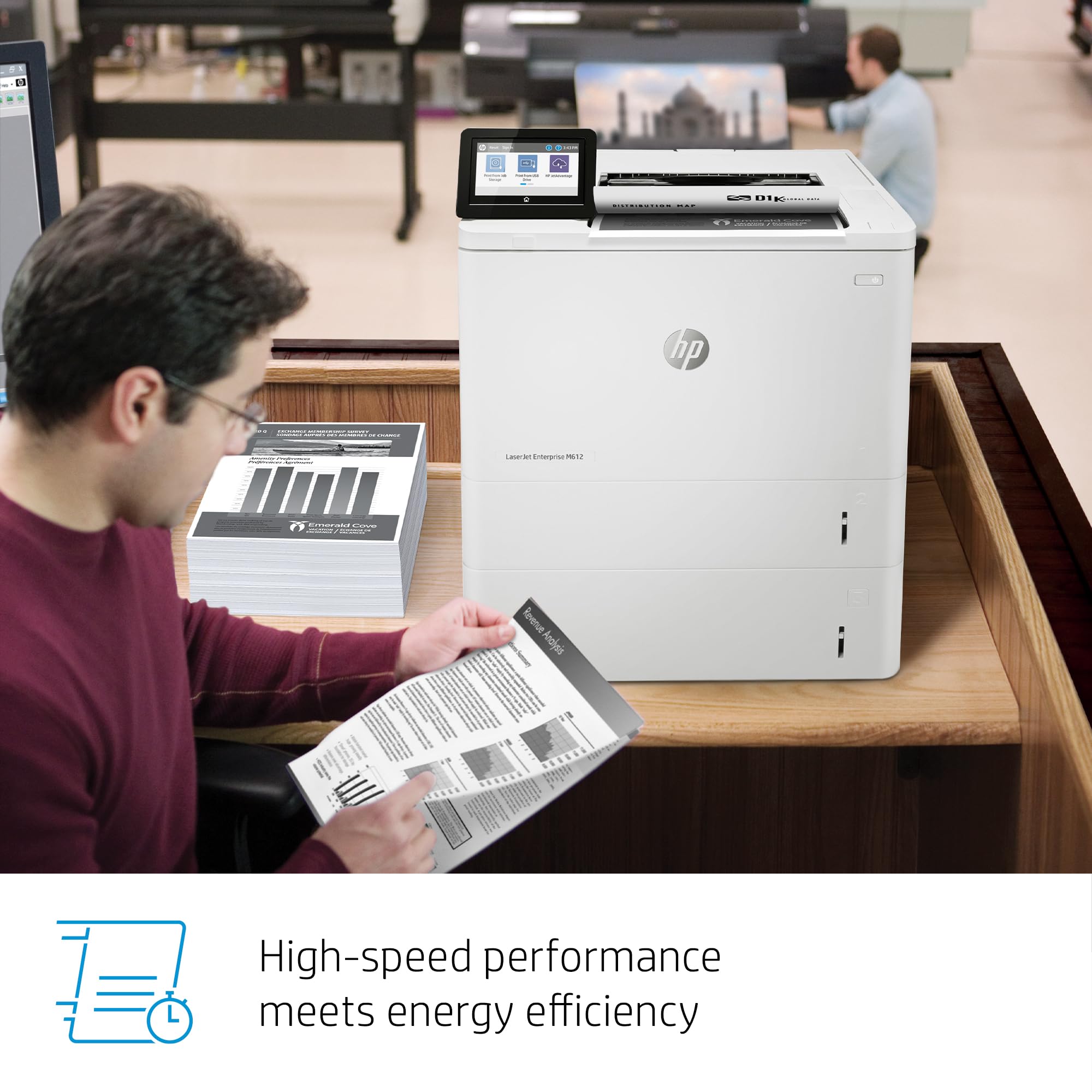 HP LaserJet Enterprise M612x Monochrome Printer with built-in Ethernet, 2-sided printing & extra paper tray (7PS87A), White