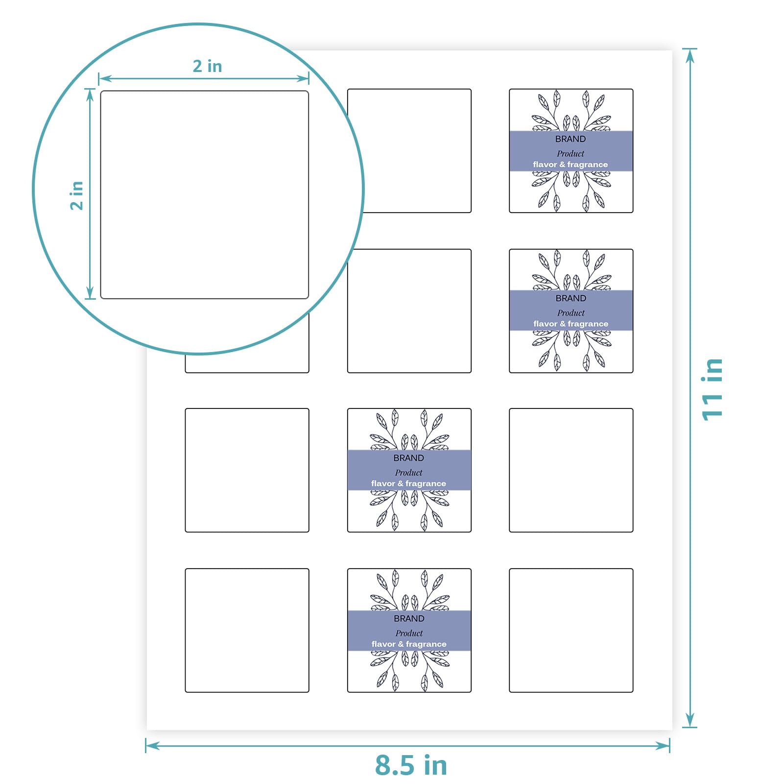 MaxGear 2" x 2" Square Labels, for Inkjet or Laser Printer, Matte White Printable Sticker Labels Sheets, Strong Adhesive, Dries Quickly, Holds Ink Well, 360 Labels