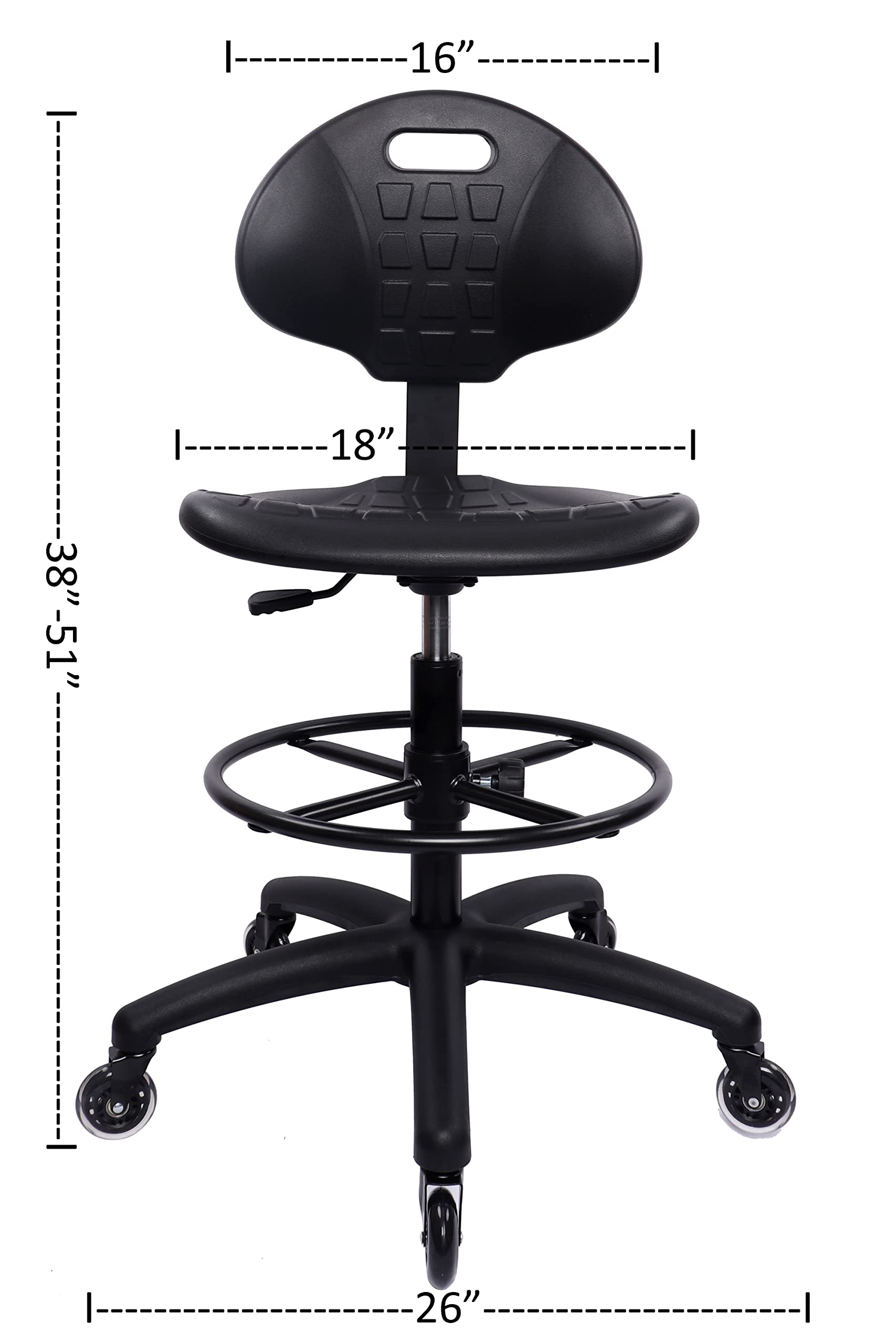 TAKE UR SEAT® Deluxe Polyurethane Drafting Lab Stool Chair, 18" Adjustable Footring, 10" Adjustable Height, Heavy Duty,Shipped Within 24 Hours Rubber Casters