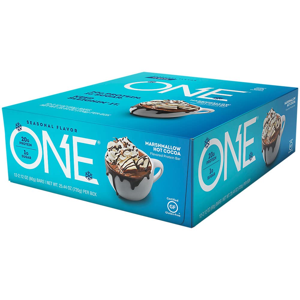 ONE Protein Bars, Marshmallow Hot Cocoa, Gluten Free Protein Bars with 20g Protein and only 1g Sugar, Guilt-Free Snacking for High Protein Diets, 2.12 oz (12 Count)