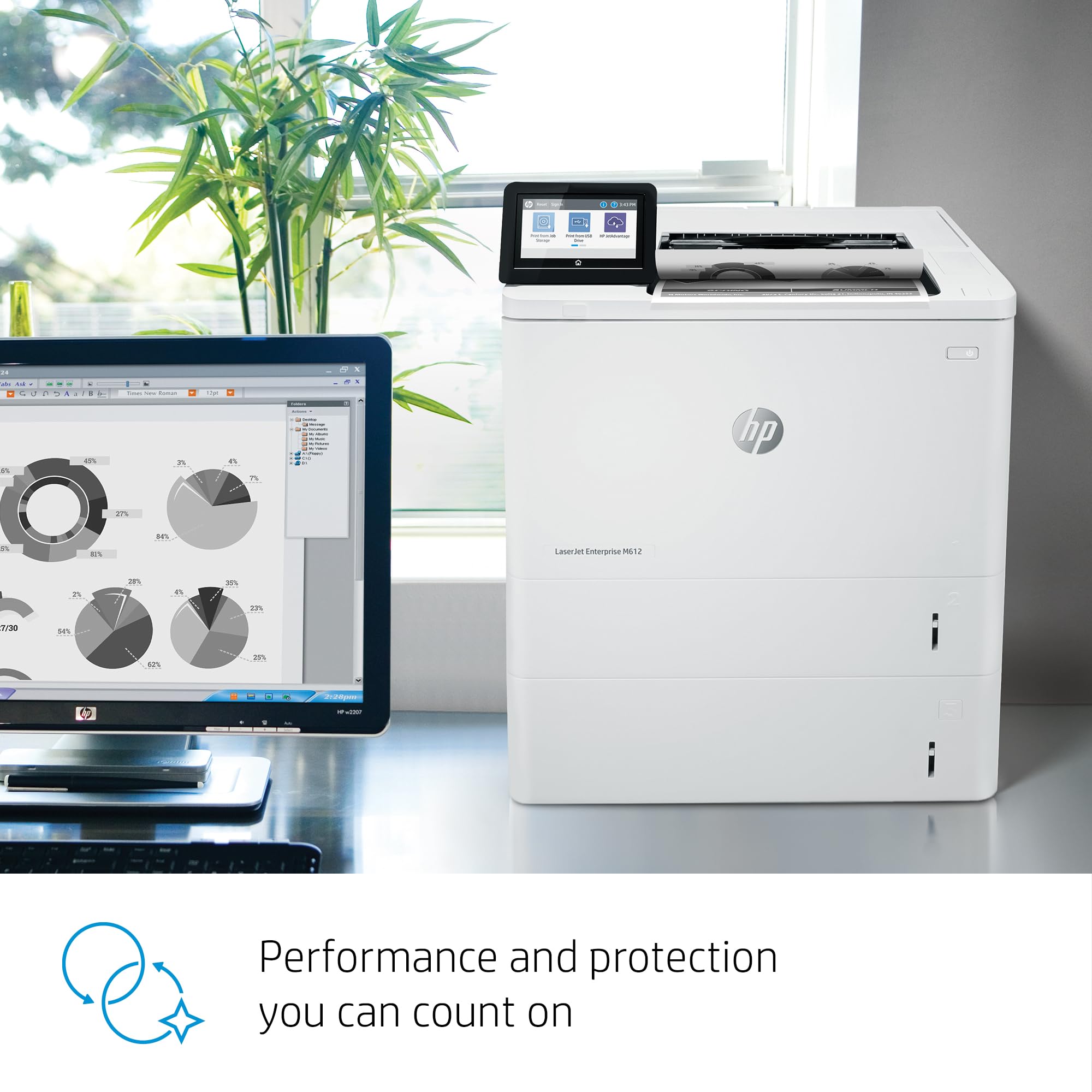 HP LaserJet Enterprise M612x Monochrome Printer with built-in Ethernet, 2-sided printing & extra paper tray (7PS87A), White