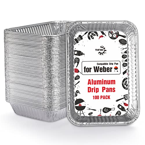 TIFMI 100 Pack Drip Pan Liners Compatible for Weber Genesis Series, Q Series, Spirit Series & Traveler Gas Grills, Disposable Aluminum Foil Grease Drip pan, Grill Accessories
