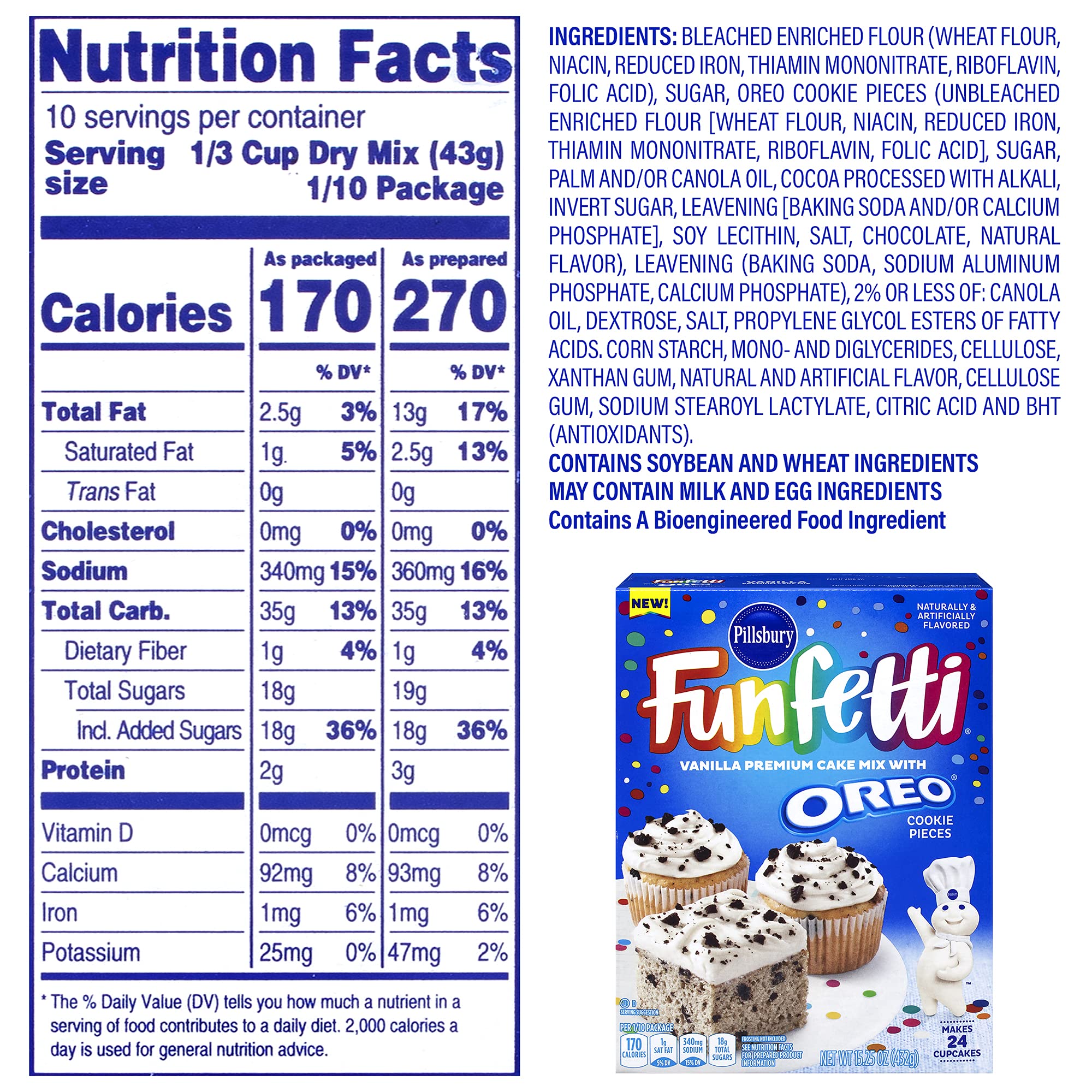 Pillsbury Funfetti Oreo Cake Mix, Brownie Mix, and Frosting Variety Pack, Pack of 6, Chocolate and Vanilla Cake Mix, Chocolate Brownie Mix, Vanilla Frosting